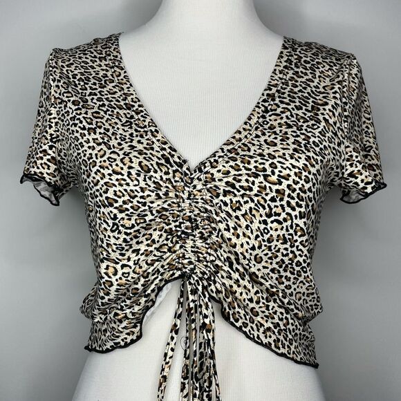 SHEIN | Tops | 525 Shein Leopard Print Singed Middle Withbottom Tie ...